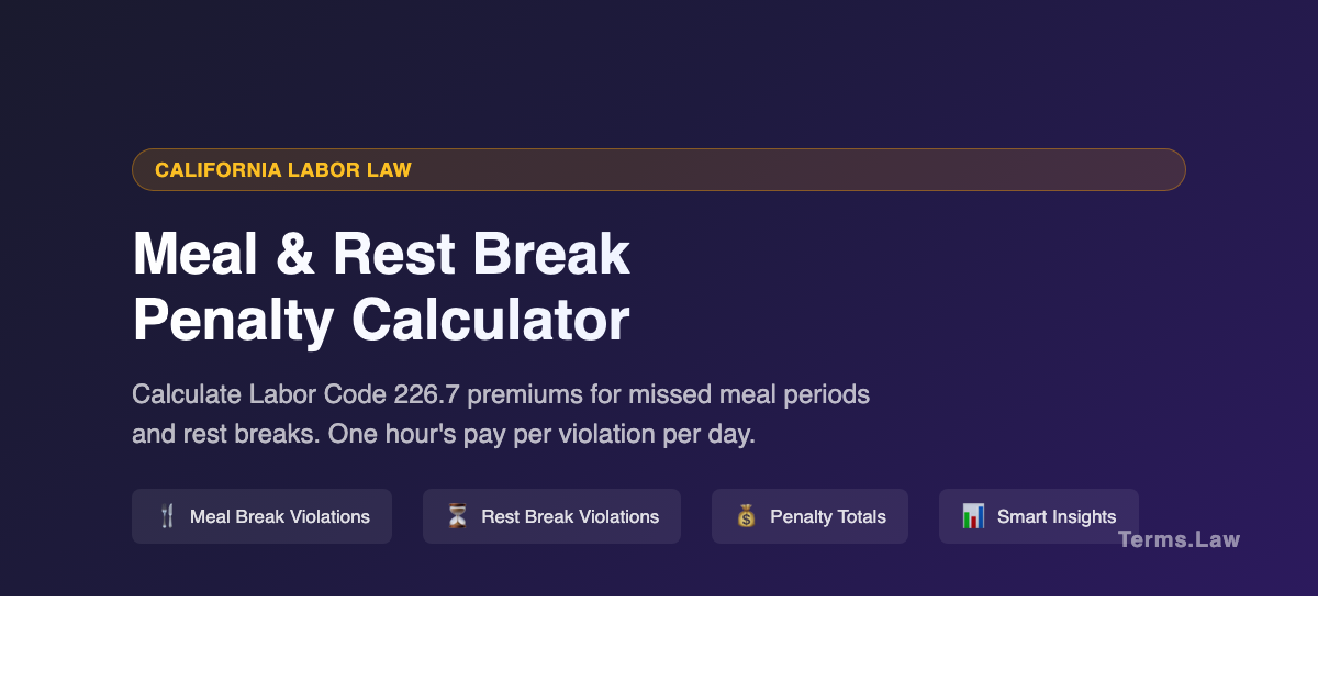 California Meal & Rest Break Penalty Calculator 2026 | Labor Code 226.7 ...